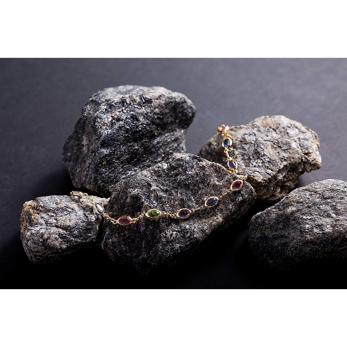 Barzel 18K Gold Plated Multi Color Crystal Baguette Anklet (Multicolor Dark Oval)