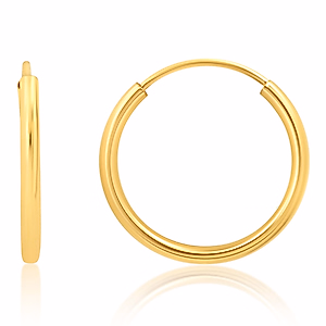 MAX + STONE Solid 14k Gold Hoop Earrings for Women | 1.5mm Tube, Flex Continuous 14mm (0.55 Inch) Diameter Small