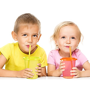 Sawysine 12 Pieces Kids Cups with Straws and Lids, Tumbler Cups Bulk Plastic Cups for Toddlers Reusable Spill Proof Christmas Cups for Kids with Colored Alphabet Stickers