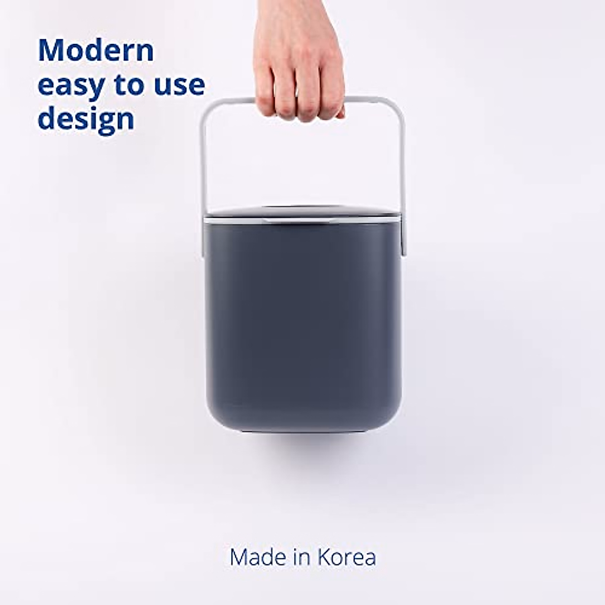 BLUE GINKGO Kitchen Compost Bin - Easy Clean Food Waste Bin for Kitchen with Handles | Countertop Compost Bin Kitchen Food Scrap Pail Bucket | Made in Korea (0.69 gal / 2.6L) - Grey