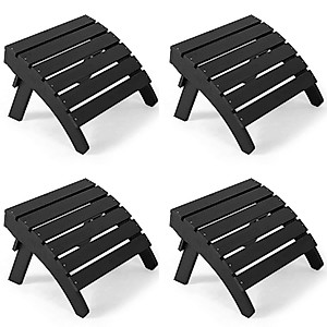 hOmeQomi Adirondack Ottoman Set of 4, Plastic Folding Adirondack Footstool, All Weather Ottoman for Adirondack Chairs, Widely Used for Outdoor, Porch, Patio, Garden, Poolside, Fire Pits - Black
