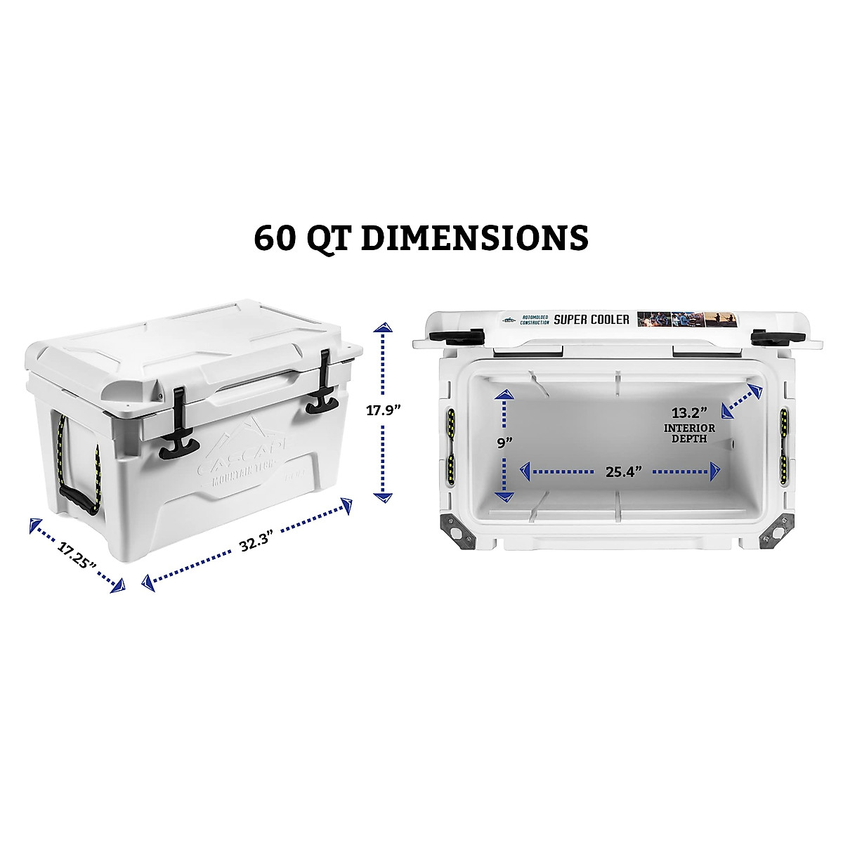 Cascade Mountain Tech Rotomolded Cooler - Heavy Duty for Camping, Fishing, Tailgating, Barbeques, and Outdoor Activities - 60 Quart