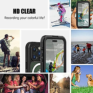 Nowvnvuy iPhone 14 Pro Max Waterproof Case with Screen Protector, Full Body Heavy Duty Protection Magnetic Case, Shockproof, Dustproof, Snowproof Case for iPhone 14 Pro Max 6.7 Inch (Black)