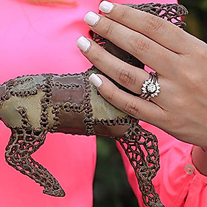 TwoBirch 1 Ct. Round Sunburst Halo Ring Guard in Sterling Silver with Cubic Zirconia (Size 8)