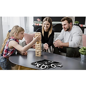 14" Large Elegant Premium Black Tic Tac Toe Board Game | Wooden Puzzle Game | Coffee Table Wooden Decor & Games with Nickel Sheathed Pieces