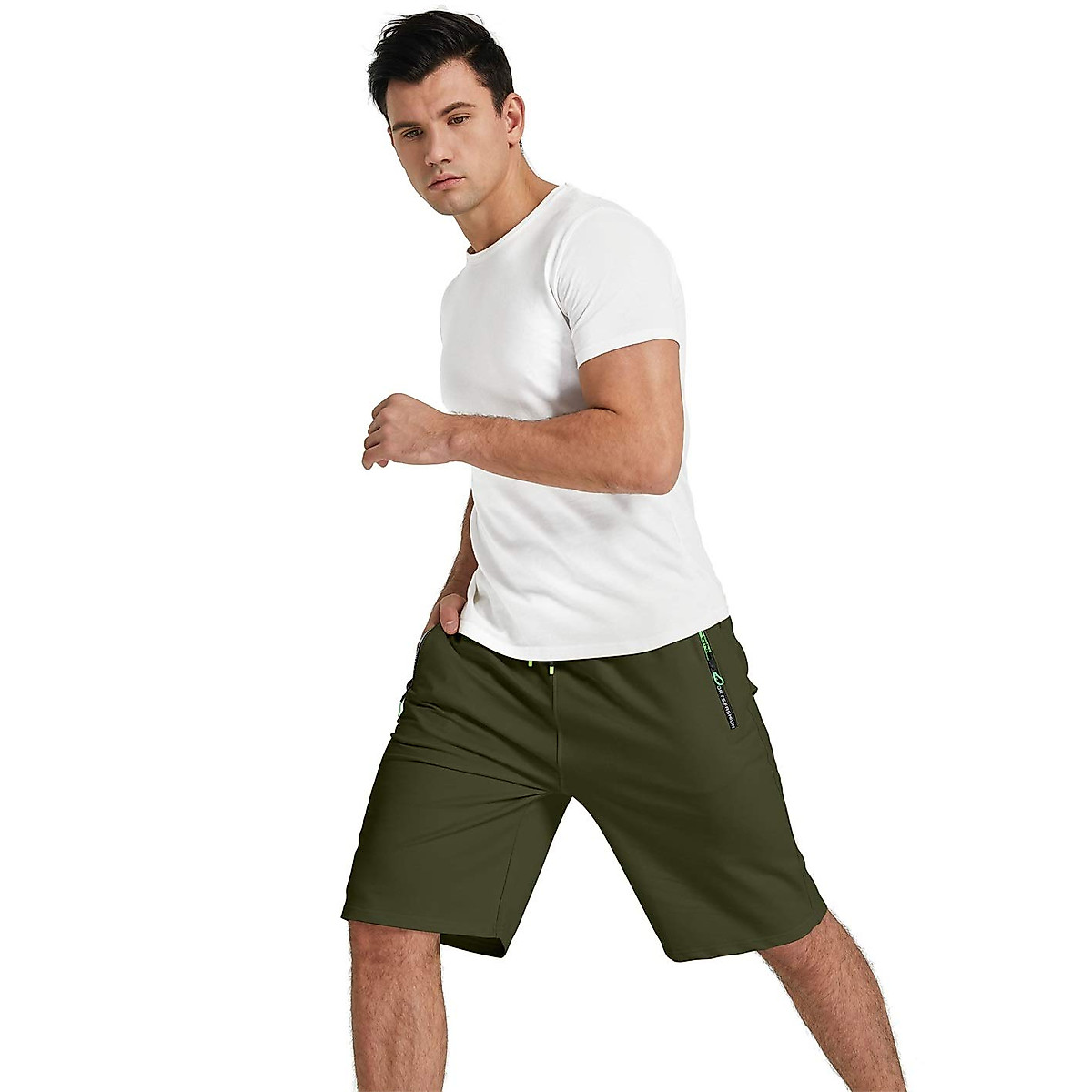 YTD Men's Shorts Casual Classic Fit Drawstring Summer Beach Shorts with Elastic Waist and Pockets 3XL Army Green