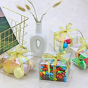 LEMEOSO 30Pcs Clear Favor Boxes 4 x 4 x 2.5 Inch Transparent Plastic Boxes for Packaging Party Favors Treats Candy Macaron Strawberries