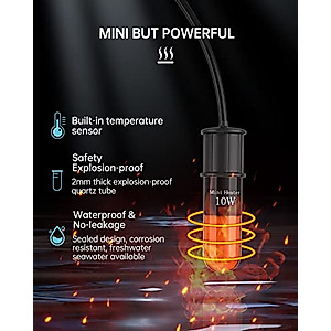 SILICAR Mini Aquarium Heater, 10W Fish Tank Heater with Built-in Thermometer, LED Display, External Temperature Controller, Submersible Turtle Tank Heater for 0.5-1 Gallon