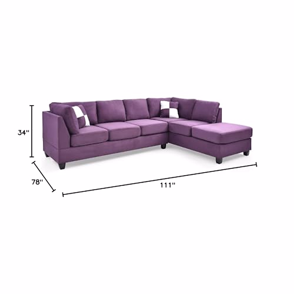 Glory Furniture Malone Microsuede Sectional in Purple