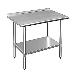 ROCKPOINT Stainless Steel Table for Prep & Work with Backsplash 24x36 Inches, NSF Metal Commercial Kitchen Heavy Duty Table with Adjustable Under Shelf and Table Foot for Restaurant, Home and Hotel