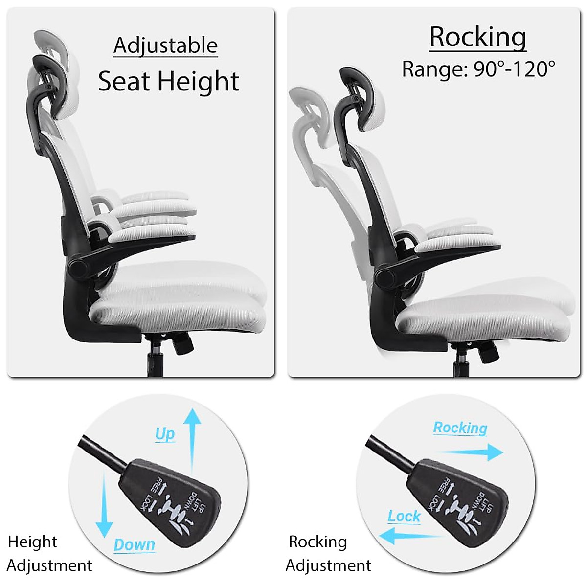 Ergonomic Office Chair Mesh Desk Chair Lumbar and Back Support Computer Chair with Adjustable Headrest Pillow 360 Swivel Casters and Flip-up Armrests for Home Office (Gray)