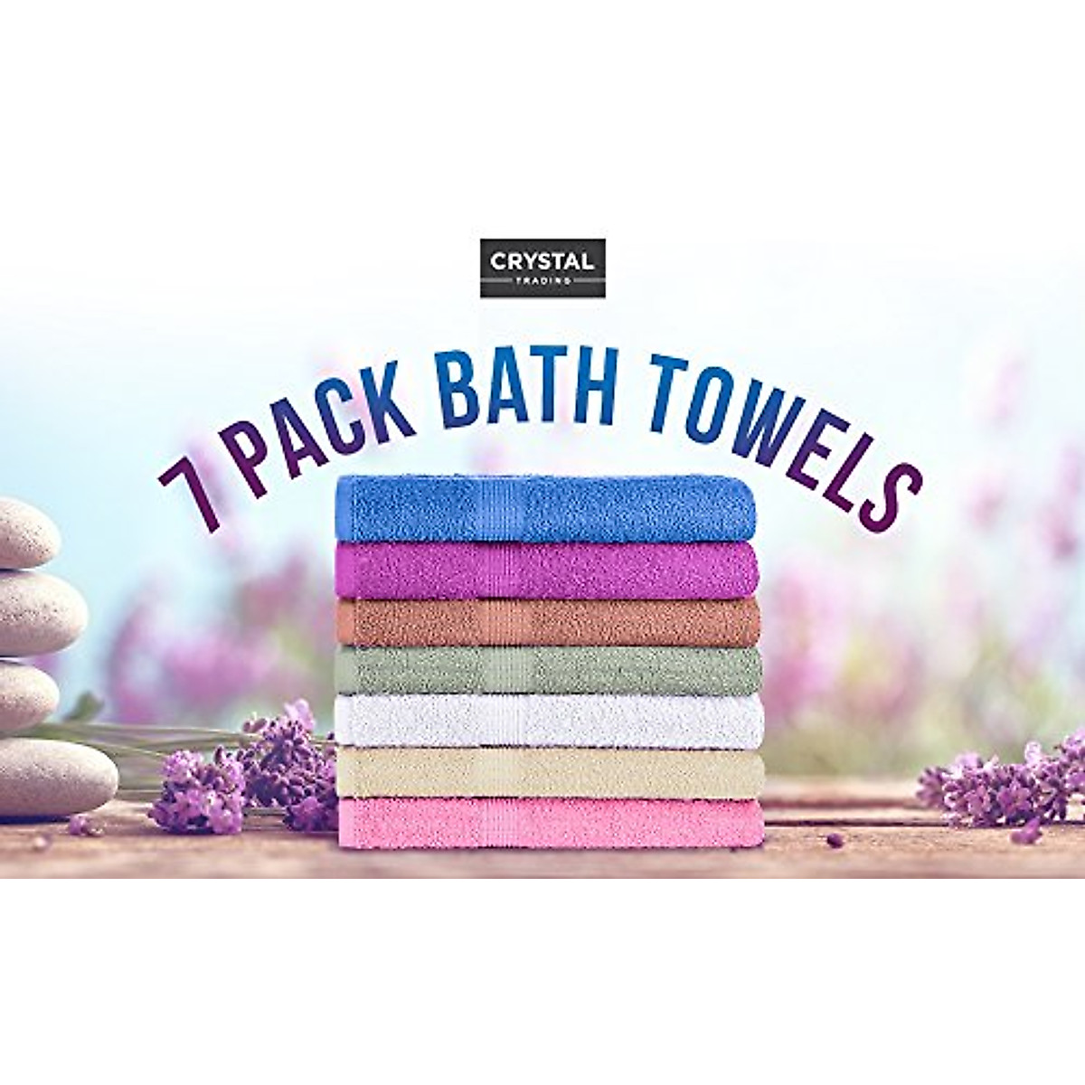 CrystalTowels Bath Towel Set Pack of 7 (27 x 52 Inches) 100% Cotton, Ultra Soft Highly Absorbent Bath Towel, Lightweight and Quick Drying Towels, Multi Colors Brights.