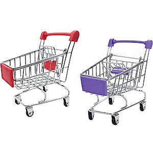 Mini Supermarket Handcart, 2 Pcs Mini Shopping Cart Supermarket Handcart Shopping Utility Cart Mode Desk Storage Toy Holder(Red&Purple)