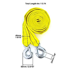 QWORK Tow Strap, | 1.8" x 13' | 11000 lb Capacity, Heavy Duty Towing Strap with Safety Hook, Trailer Rope Unloader for Vehicle Recovery, Towing, Stump Removal, etc
