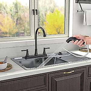 GOWIN Matte Black Kitchen Faucet,2 Handle Kitchen Sink Faucet with Side Sprayer,3 or 4 Hole Kitchen Faucet for Rv Camper Sinks,High Arc Stainless Steel 8 Inch Centerset Faucet