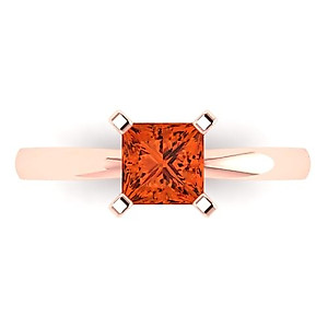 Clara Pucci 1.0 ct Princess Cut Custom Engraving Red VVS1 Gemstone Engagement Wedding Solitaire W/Accent Ring 18K Rose Gold Size 4.5
