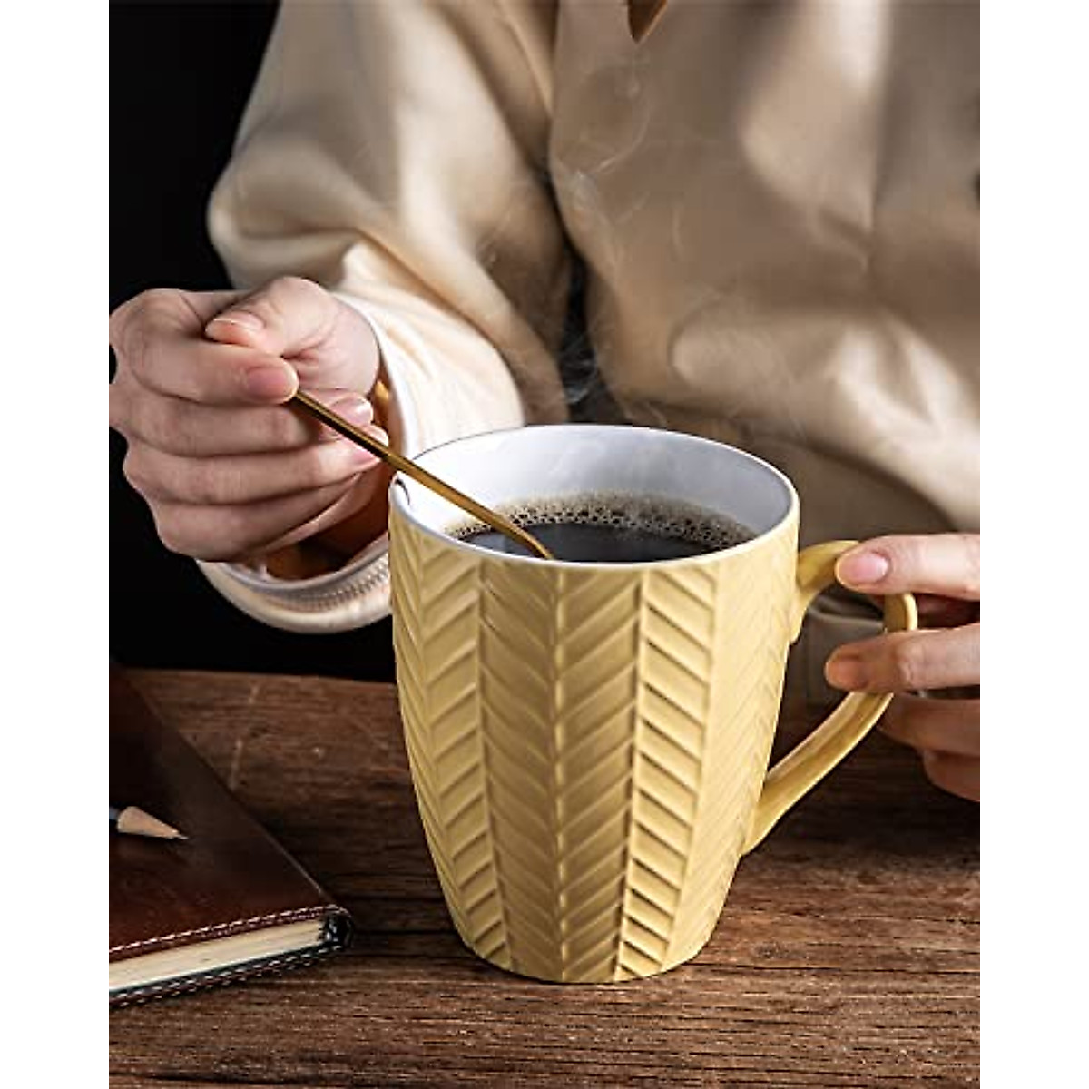 AmorArc Large Coffee Mugs Set of 6, 20oz Coffee Cups for Latte/Cappuccino/Tea/Cocoa, Ceramic Coffee Mugs with Textured Patterns for Men Women Mom Dad, Dishwasher&Microwave Safe, Multi-color