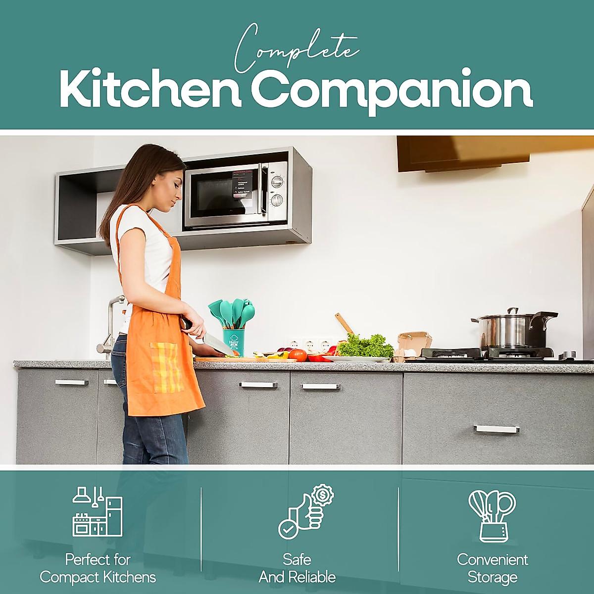 Silicone Cooking Set, 12 pcs Kitchen Utensils Set, Wooden Handle, Bucket Storage, High-Temperature Resistance, Scratch-Free, Cooking Spoons for Nonstick, Best Kitchen Tools, 1st Apartment Kitchen