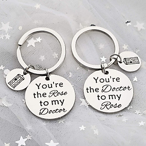 BAUNA Movie Inspired Keychain with Police Box Charm You're the Doctor to my Rose Couple Gift Keychain Set for 2