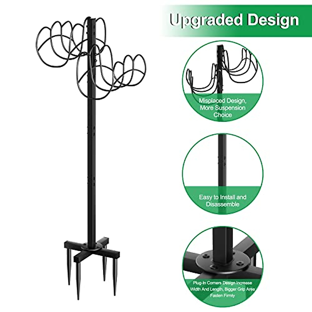 EVEAGE Upgraded Water Hose Holder Freestanding, Hose Stand Outdoor, Garden Hose Holder Stake for Outside Yard, Detachable Double-Sided Suspension Heavy Duty Thick Metal