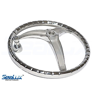 SeaLux 316 Stainless Steel Boat Steering Wheel 3-Spoke 15-1/2" Dia, with 5/8" -18 Nut and Turning Knob for Seastar and Verado