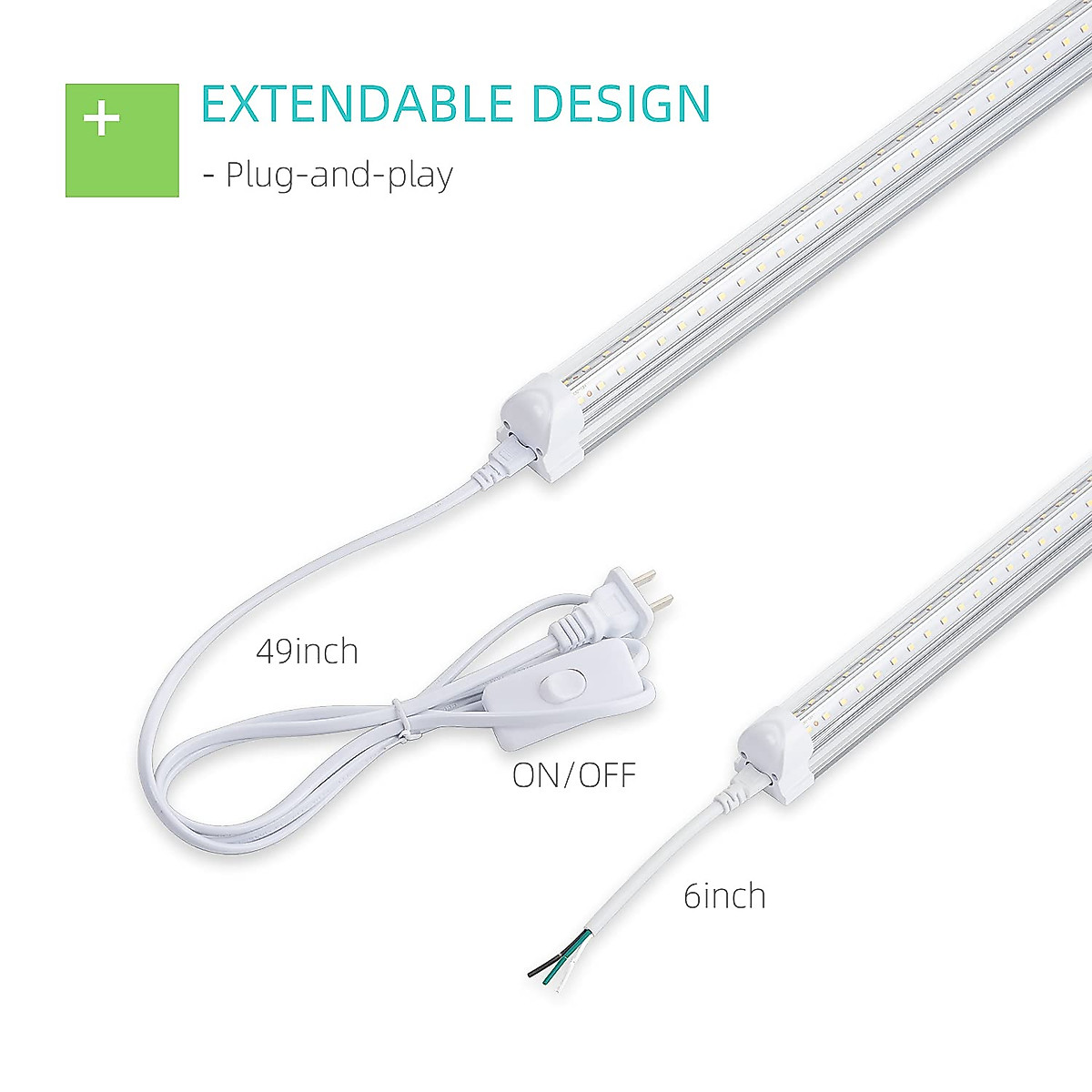 SUCUAYEO (4 Pack) 2FT LED Shop Light, 20W 2500lm 6000K Clear Cover, V-Shape, Linkable T8 LED Light Fixture and Under Cabinet Lights, Corded Electric with Built-in ON/Off Switch