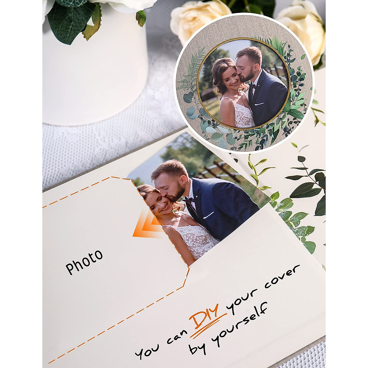 Wedding Guest Book，Guest Book Weddings Reception，Polaroid Guest Book for Wedding 100 Pages Paper Hardcover 8" x 10" for Wedding Gift with Pen, Photo Corner