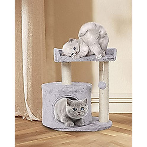 MIAO PAW G5 Small Cat Tree Tower Condo Furniture Activity Center Play House Sisal Scratching Posts Large Platforms and a condo Grey