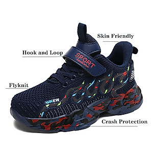 BTKSDAS Boys' Athletic Shoes Slip On Breathable Boys' Sneakers Tennis Running Walking Basketball Shoes for Boys Sneakers Kids Dark Blue/Red Size 2.5 Little Kid