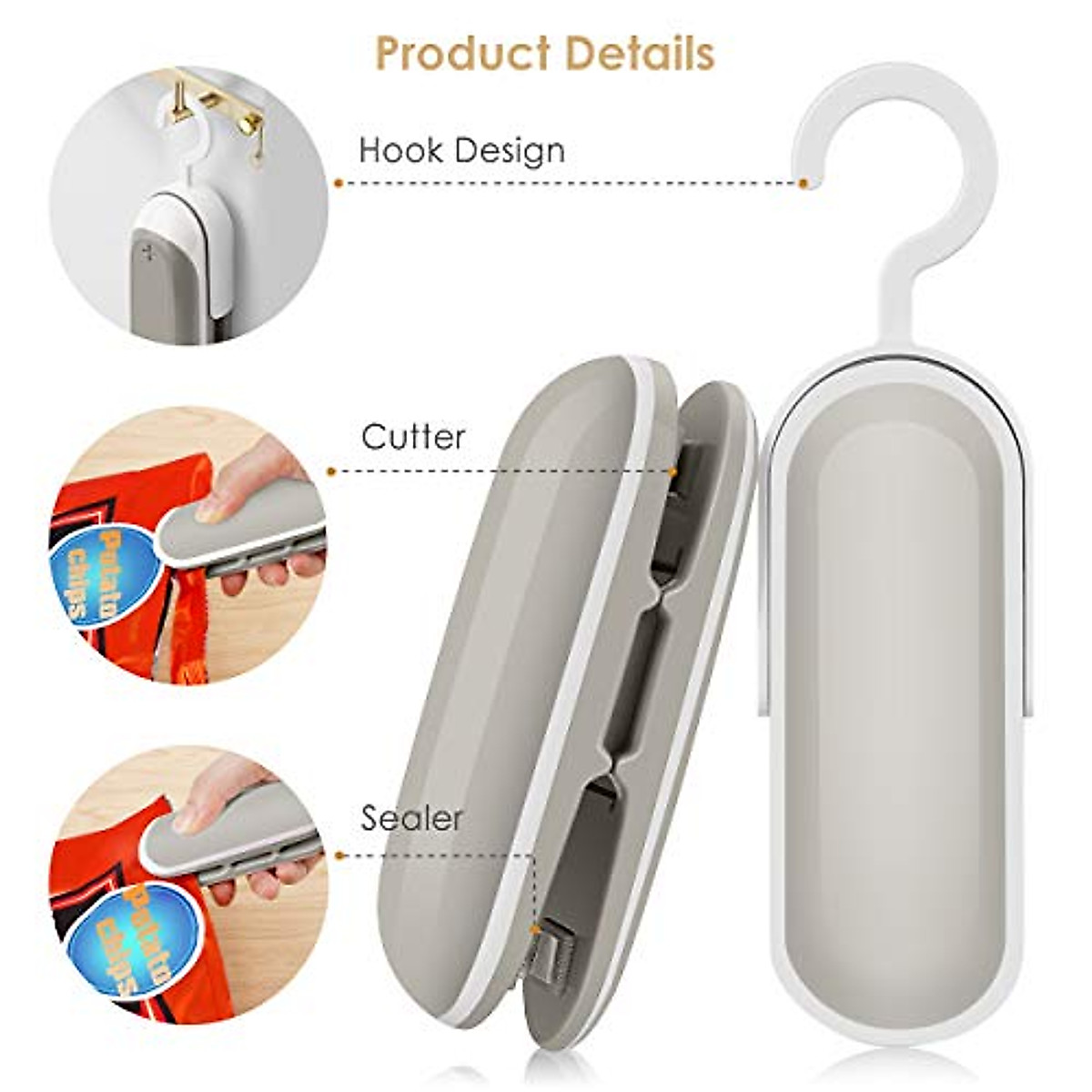 Mini Bag Sealer, Handheld Heat Sealers, 2 in 1 Heat Sealer, Cutter Portable Bag Sealer, Food Storage Snack Fresh Bag Sealer