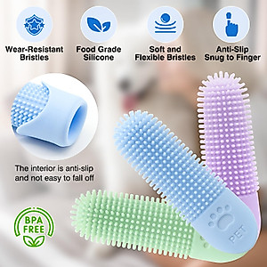 Wellavich Dog Finger Toothbrush, 3Pack Dog and Cat Dental Care Pet Toothbrush, 360° Bristles Clean Teeth, Upgraded Full-Length Bristles, Food Grade Silicone, Finger Toothbrush Kit for Pet Dental Care