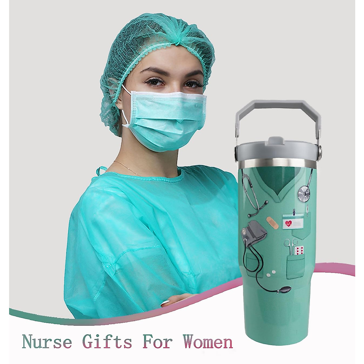 ZNYYZYBA Nurse Tumbler Nurse Gifts for Women - Nurse Appreciation Gifts Nurses Week Gifts for Female Male Nurse、 New Nurses、 RN、 LPN, 30oz Nurse Thermal Mug with Handle and Flip Straw