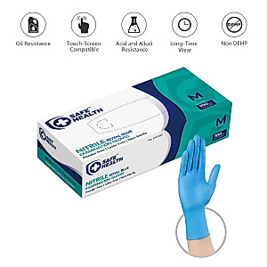 Safe Health Nitrile Exam Disposable Gloves, Latex Free, Powder Free, Blue, Case of 1000, Medium, Textured, 3.5 mil, Medical Grade, Food, Tattoo, Nursing, Cleaning, School