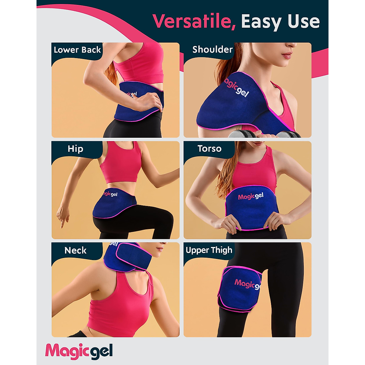 Magic Gel Ice Pack for Back - Reusable Cold Compress Hot and Ice Flexible Back Wrap for Hot or Cold Therapy - ICY Heat Pads Designed for Back - Lower Body Cooling Packs - Gray