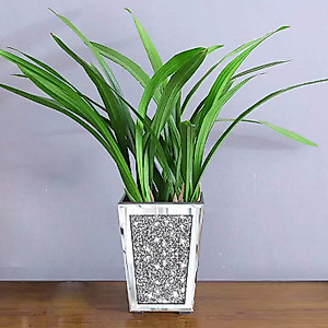 Meetart Crushed Diamond Mirrored Planter, Crystal Silver Glass Decorative Mirror Luxury Flower Pot ，with Drainage Hole and Tray for All House Plants, Succulents, Flowers, and Cactus.