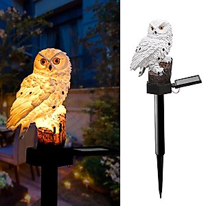 Dreamcolor Outdoor Solar Garden Lights, Christmas Decorations Lights Owl Decor LED Lights with Stake for Garden Lawn Pathway Yard Fall, White, (OWL01)