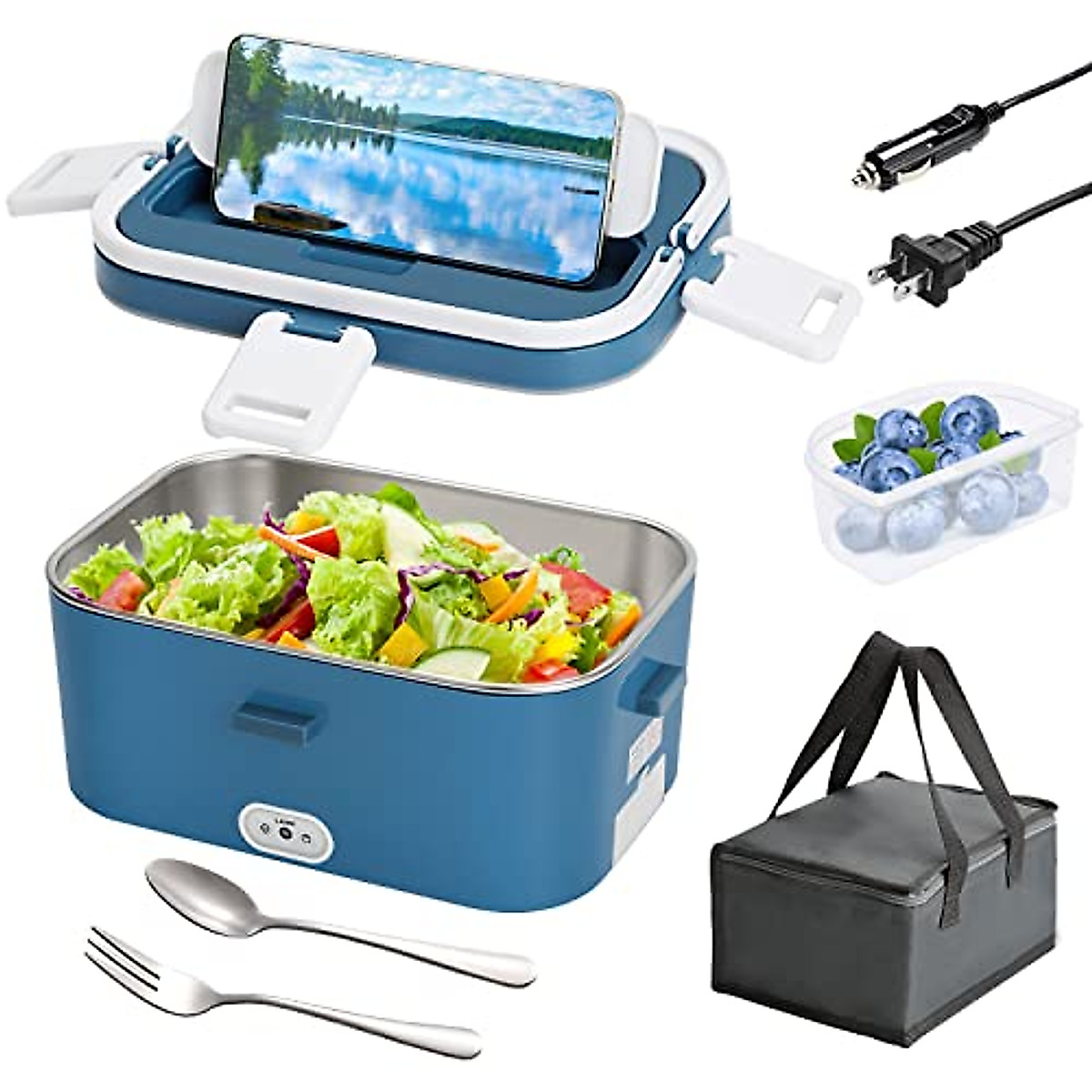 Kabbas Electric Lunch Box Food Heater 70W Leakproof Portable Heated Lunch Boxes for Adults Car Truck Work, Portable Microwave, 12/24V&110/220V Self Heating Lunch Box with 1.8L Removable Container