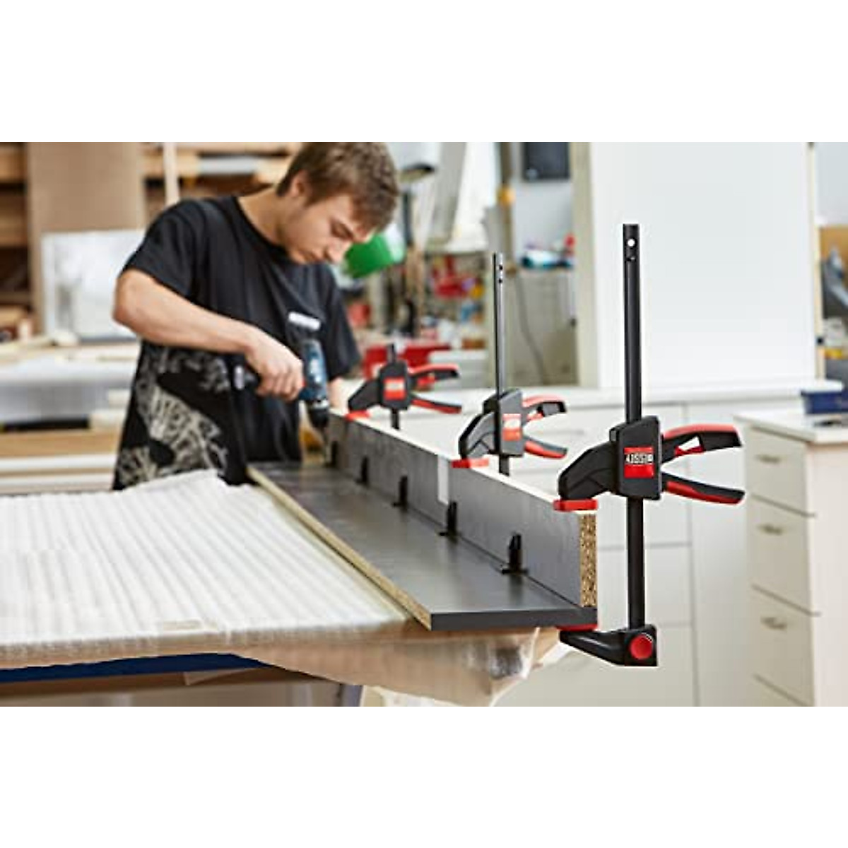 BESSEY EHK SERIES - 300 lb Clamping Force - 12 in - EHKL12 Trigger Clamp Set - 3.125 in. Throat Depth - Wood Clamps, Tools, & Equipment for Woodworking, Carpentry, Home Improvement, DIY
