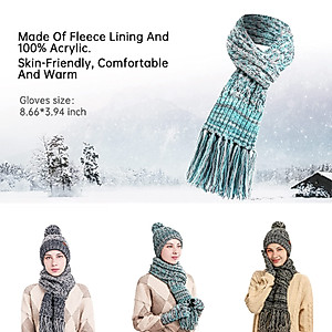 Honnesserry Winter Warm Beanie Hat Scarf and Touchscreen Gloves Set for Womens Skull Caps Neck Scarves with Fleece Lined