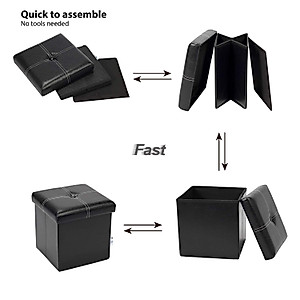 B FSOBEIIALEO Storage Ottoman with Faux Leather Foldable Small Square Foot Rest Stools Coffee Table Black 11.8"X 11.8" X 11.8"