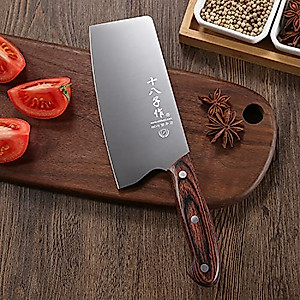 SHI BA ZI ZUO Chinese Knife Vegetable Meat Knife 6.7-inch Stainless Steel Slicer Cleaver, Wooden Handle with Moderate Weight
