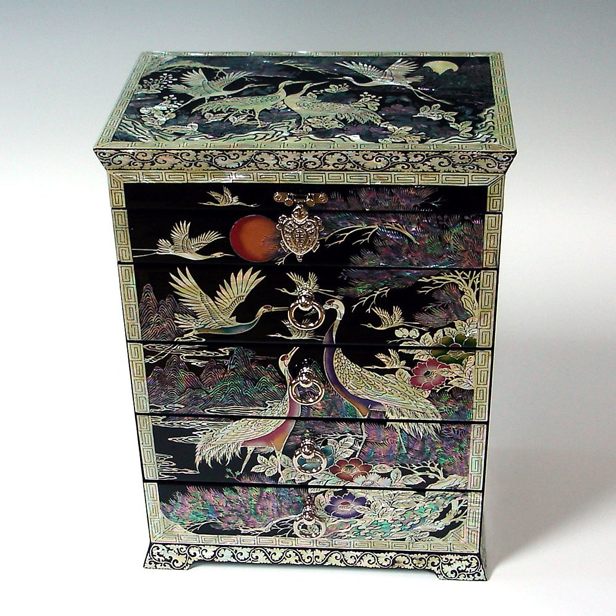 Antique Alive Mother of Pearl Inlay Design Jewelry Box, Wood Jewelry Box, Trinket Case, Keepsake Treasure Chest Box Organizer Holder (Pine Black)