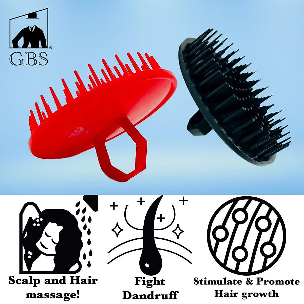 G.B.S Hair Brush Massager Shampoo Hair Scalp Soft Dandruff Cleaning Shower Massager 4 Pack for Men Women Kids The Best Invigorating Head Scrubber! Christmas Day Gift Birthday Gift Father's Day