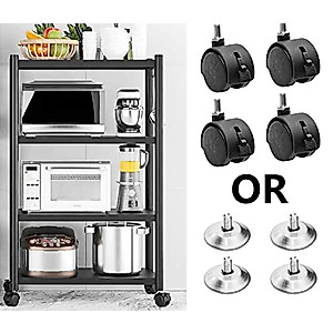 JEPRECO 4-Tier Stainless Steel Utility Shelving Unit with Wheels 23.6" L x 13.8" W x 43.5" H, Kitchen Baker's Rack Microwave Stand Cart for Kitchen Office Home, Multi-Purpose Organizer Rack (Black)