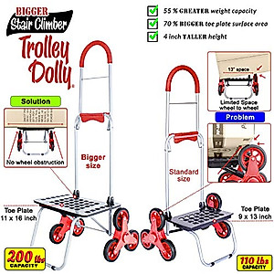 dbest products Stair Climber Bigger Trolley Dolly Shopping Cart, Red Shopping Grocery Foldable Cart Condo Apartment