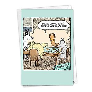 NobleWorks - 1 Humor Birthday Card with Envelope - Funny Cartoons for Birthday Greetings, Celebration Notecard - Dogopoly C3986BDG