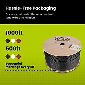 trueCABLE Cat6 Direct Burial, 1000ft, Waterproof, Outdoor Rated CMX, Black, 23AWG Solid Bare Copper, 550MHz, PoE++ (4PPoE), ETL Listed, Unshielded UTP, Bulk Ethernet Cable