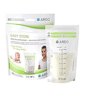 Ardo Easy Store - 50 Extra-Strong Breast Milk Storage Bags for Fridge and Freezer (180ml, 6 fl.oz.), with Easy-to-Read Scaling, 50 Bags, Stackable and Self-Standing