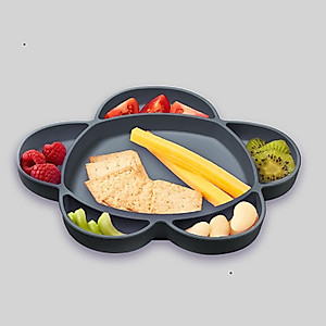 grabease Silicone Suction Plate for Baby & Toddler Self-Feeding, 6-Section Dish With Stay-Put Grip, BPA and Phthalates-Free, Dishwasher and Microwave Safe, Gray