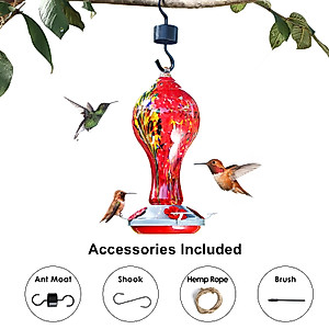 Digipettor Hummingbird Feeders for Outdoors, Hanging Glass Hummingbird Feeder Anti-Ant and Bee Metal Base with 4 Feeding Leak Proof Garden Decor, 25 Oz for Easy Cleaning and Presents-Blue